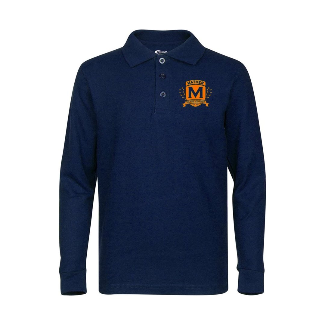 Mather K1-5 - Navy Long Sleeve Polo - Adult – Metro School Uniforms